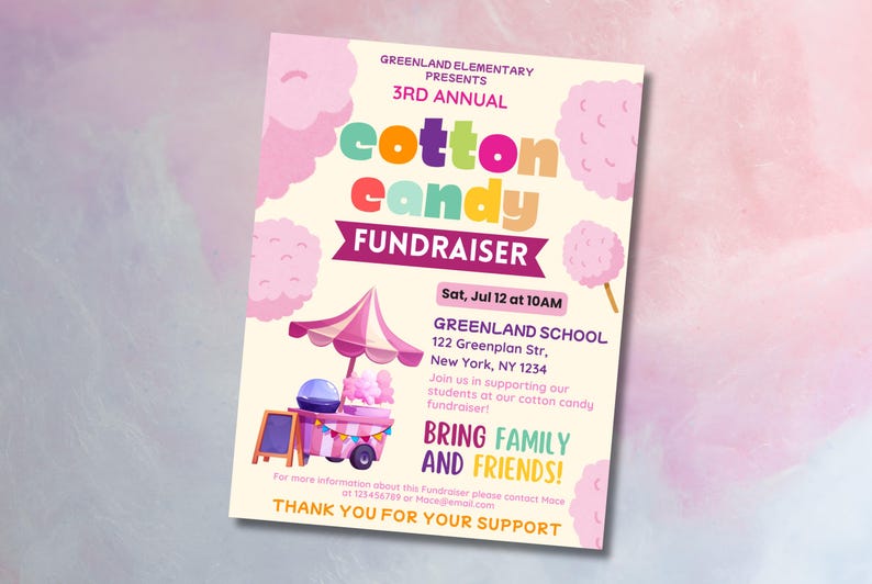 DOWNLOAD and Edit Cotton Candy Fundraiser Flyer Template: School Event ...
