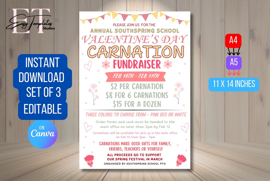 DOWNLOAD and Edit Valentine's Day Carnation Flower Fundraiser, Event ...
