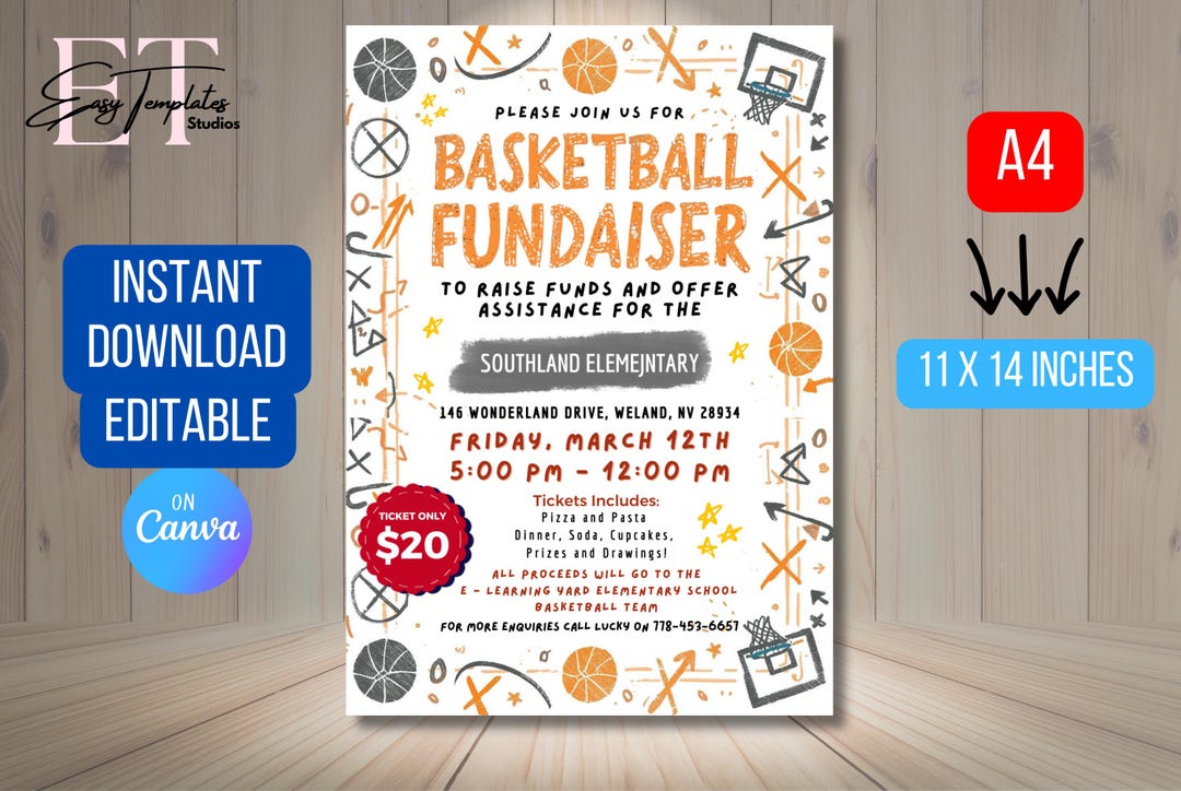 Basketball Fundraiser Flyer: School Event Invitation PTO Fundraiser ...