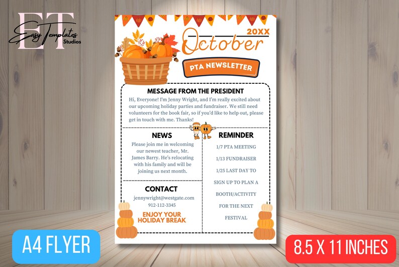 Download and Edit October Newsletter Template, PTO PTA Newsletter ...