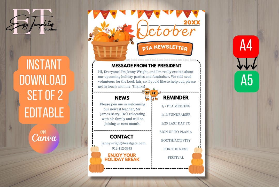 Download and Edit October Newsletter Template, PTO PTA Newsletter ...