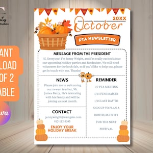 Download and Edit October Newsletter Template, PTO PTA Newsletter ...