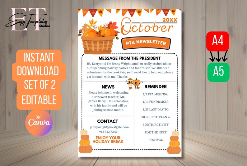 Download and Edit October Newsletter Template, PTO PTA Newsletter ...