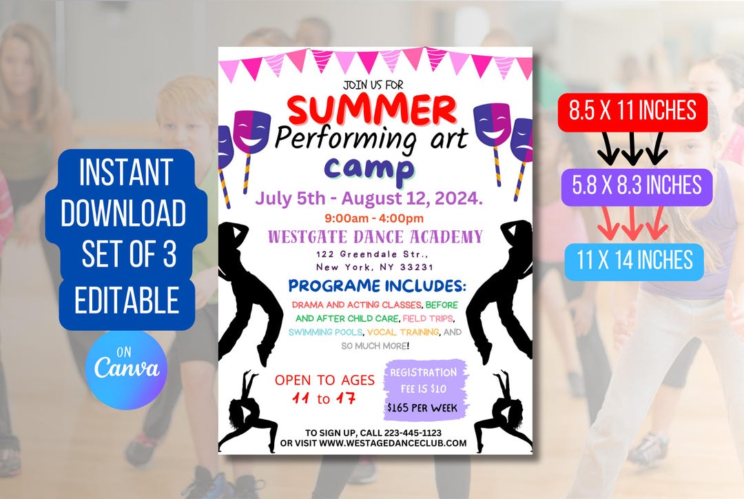 Summer Dance Camp Flyer: Editable Performing Arts Invite (CANVA ...