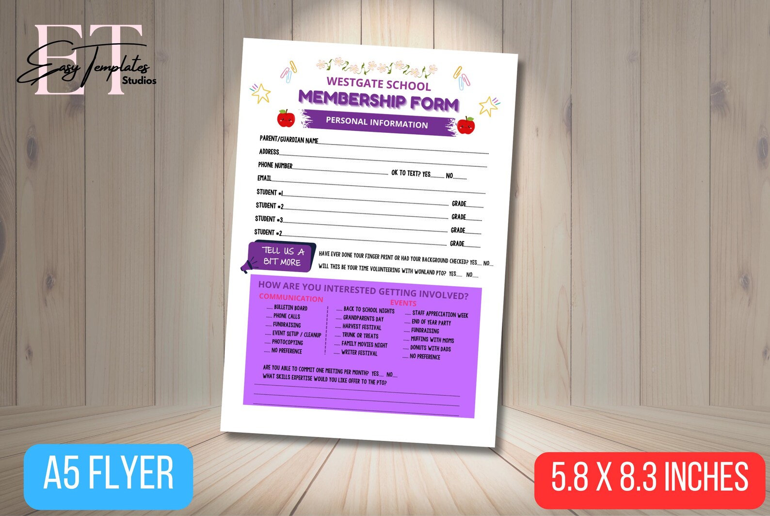 Editable PTO PTA Membership Form: School Volunteer Sign up (CANVA ...