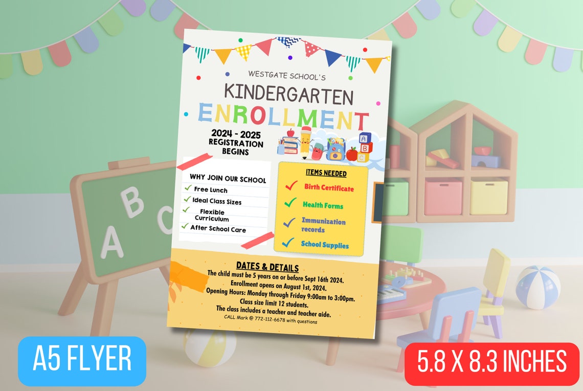 Kindergarten Enrollment Flyer Template: Printable School PTO Invite ...