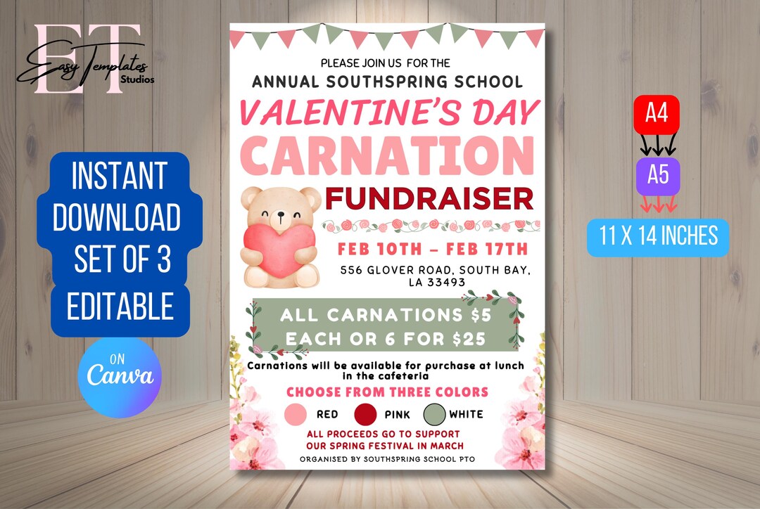 DOWNLOAD and Edit Valentine's Day Carnation Flower Fundraiser, Event ...