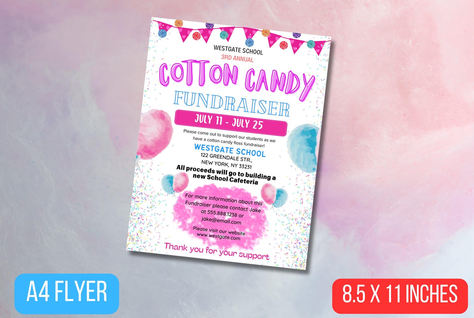 DOWNLOAD and EDIT Cotton Candy Fundraiser Flyer Template, School Cotton ...