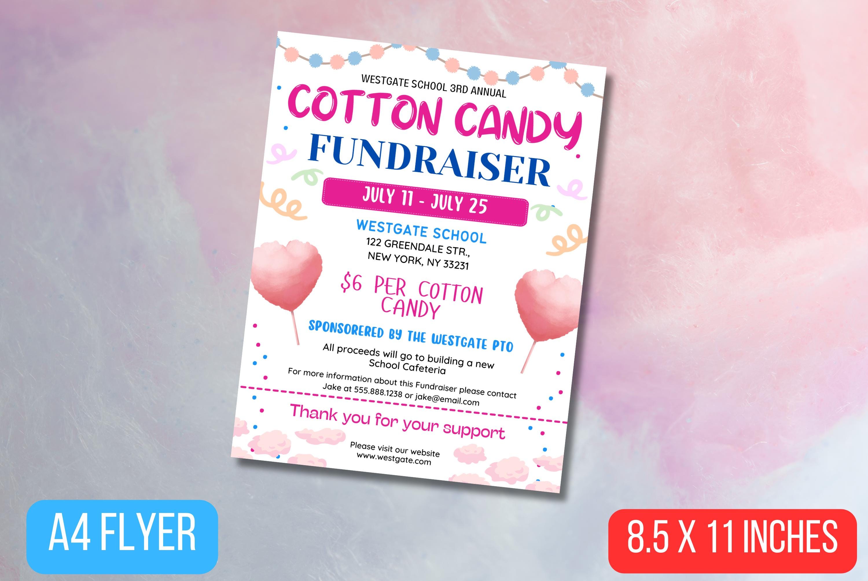 Cotton Candy Fundraiser Flyer Template: School Event Invite (CANVA ...