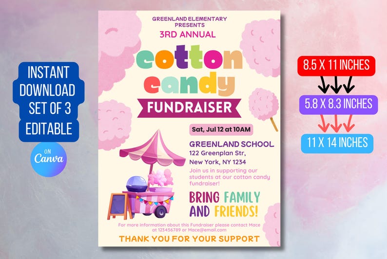 DOWNLOAD and Edit Cotton Candy Fundraiser Flyer Template: School Event ...