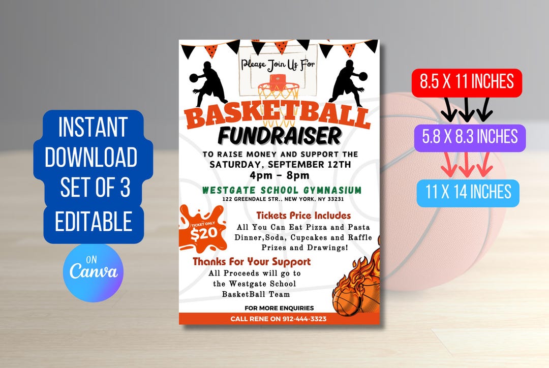 DOWNLOAD and EDIT Basketball Fundraiser Flyer, School Benefit ...