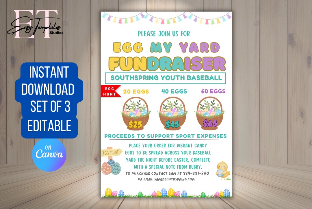 Egg My Yard Fundraiser Flyer: Easter Egg Hunt, Editable Canva Template ...