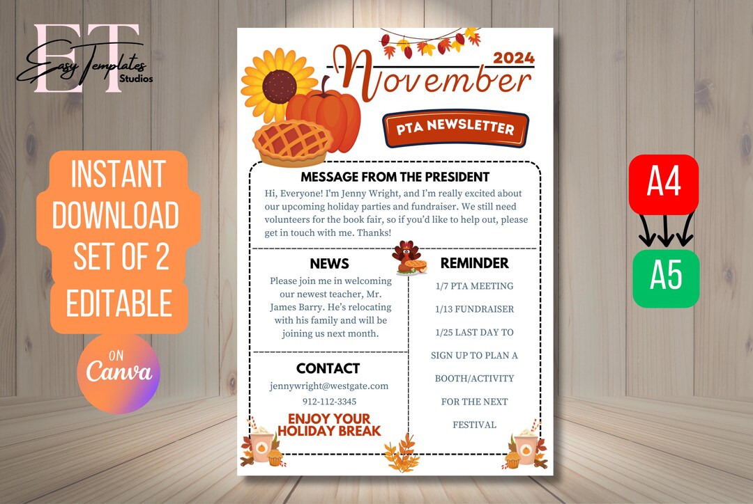 Download and Edit November Newsletter Template, PTO PTA Newsletter ...