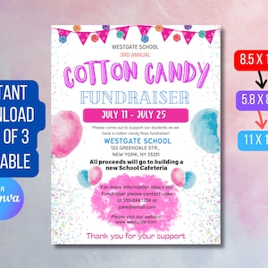 DOWNLOAD and EDIT Cotton Candy Fundraiser Flyer Template, School Cotton ...