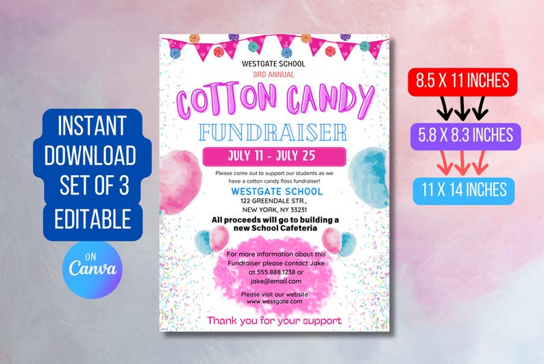DOWNLOAD and EDIT Cotton Candy Fundraiser Flyer Template, School Cotton ...