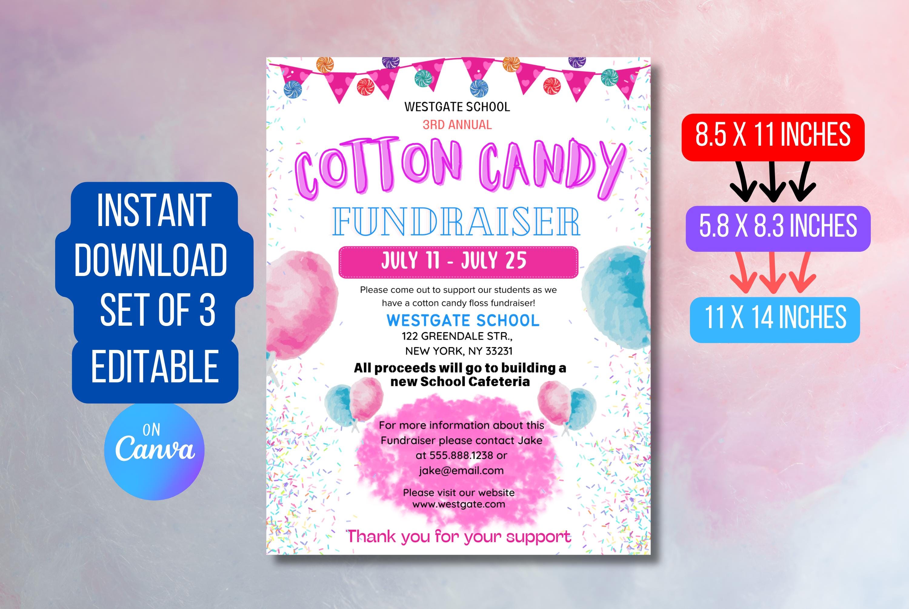 DOWNLOAD and EDIT Cotton Candy Fundraiser Flyer Template, School Cotton ...