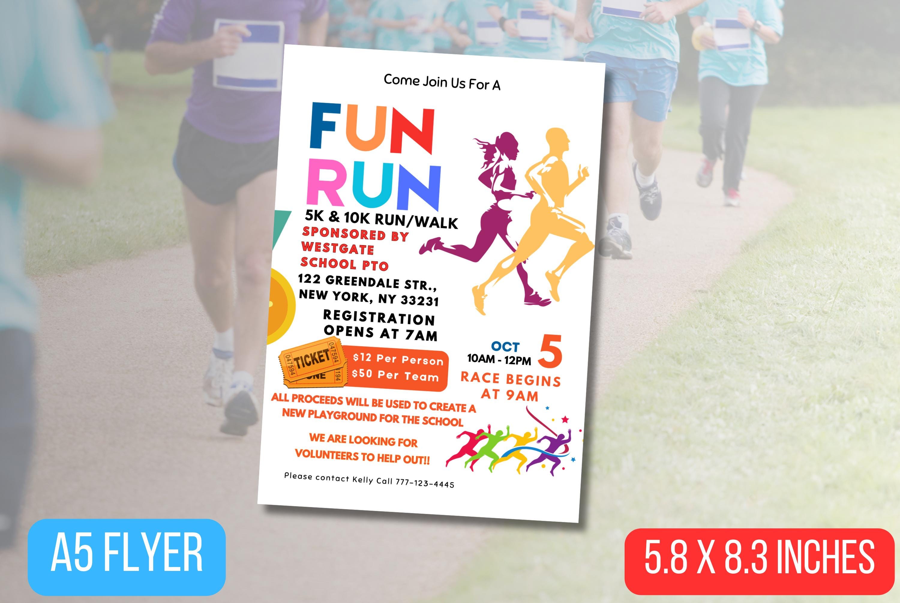 DOWNLOAD and EDIT Fun Run Flyer, Fundraiser Invitation Outdoor 5k 10k ...