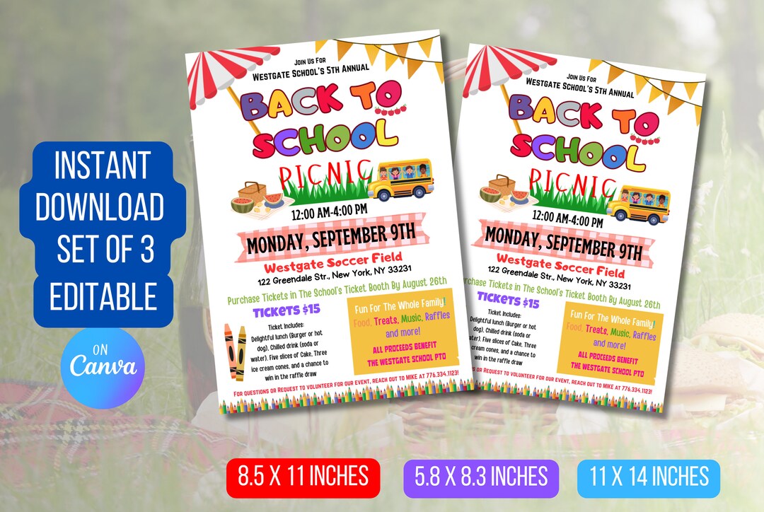 DOWNLOAD and EDIT School Picnic Invite, Back to School Picnic Party ...