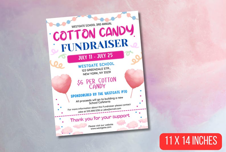 Cotton Candy Fundraiser Flyer Template: School Event Invite (CANVA ...