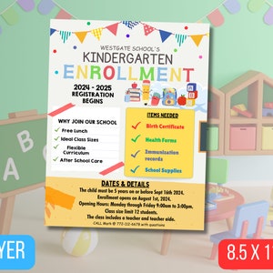 Kindergarten Enrollment Flyer Template: Printable School PTO Invite ...