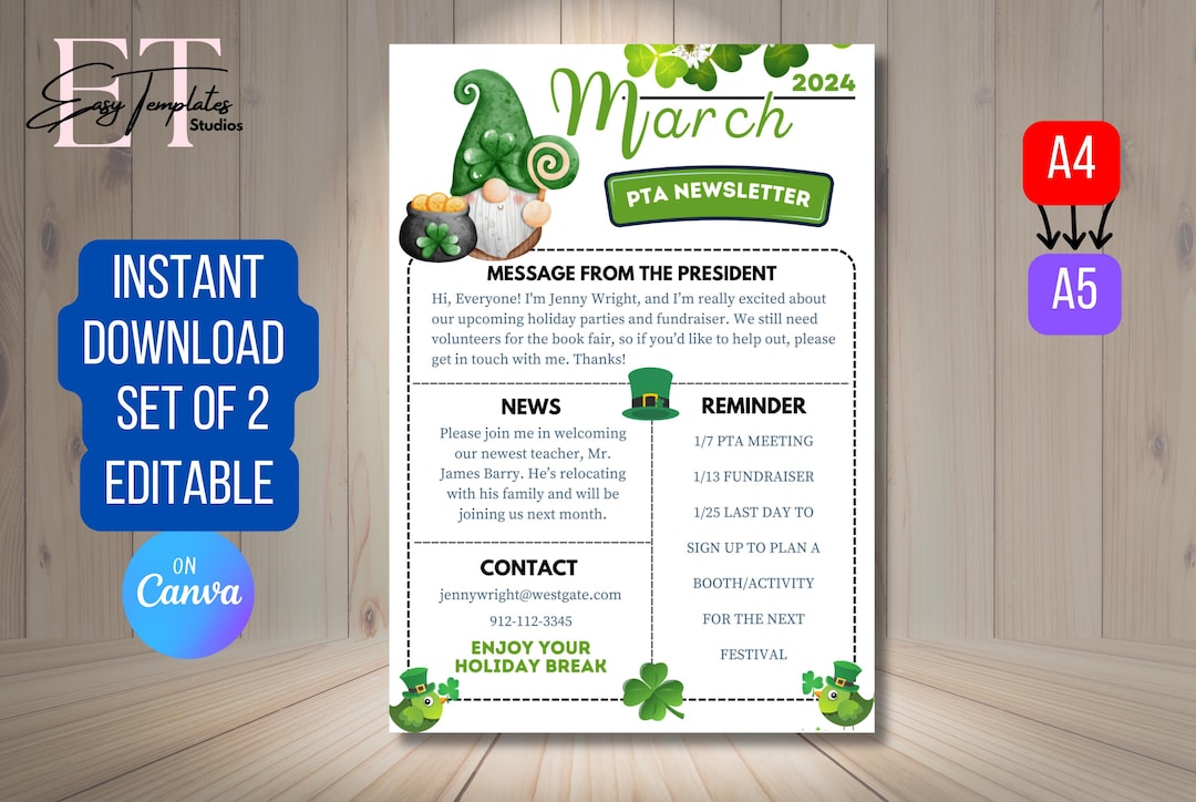 Download and Edit March Newsletter Template, PTO PTA Newsletter ...