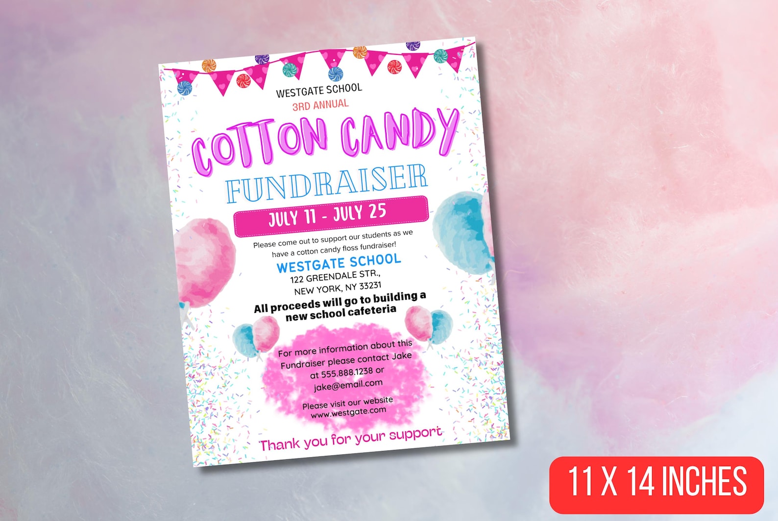 DOWNLOAD and EDIT Cotton Candy Fundraiser Flyer Template, School Cotton ...