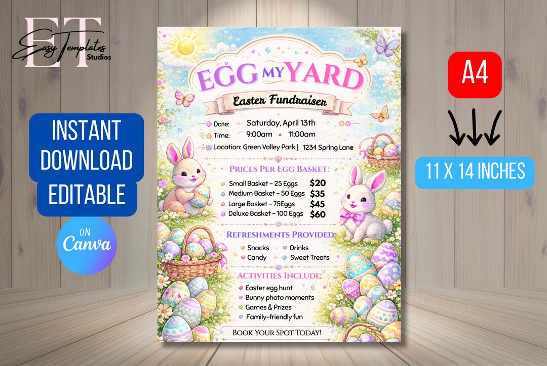 Download and Edit Egg My Yard Fundraiser Flyer, Easter Egg Hunt, School ...
