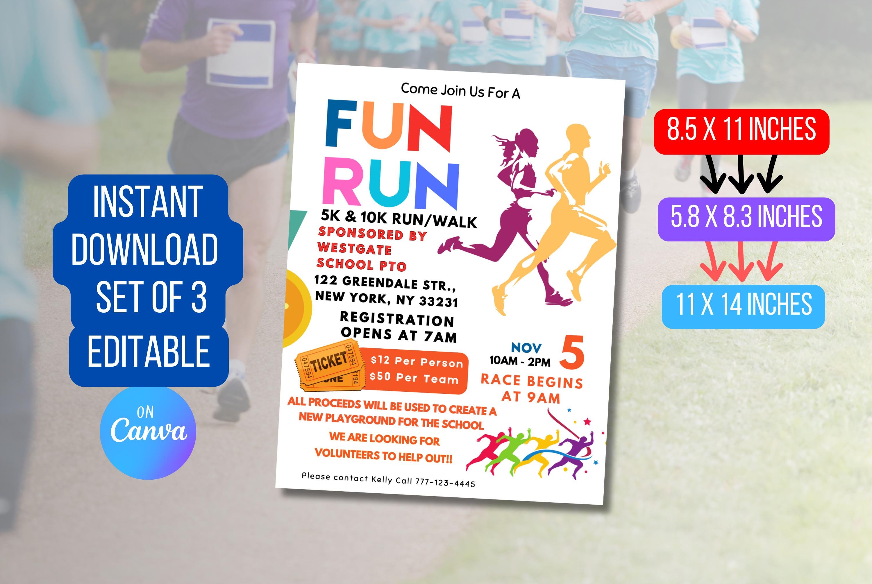 DOWNLOAD and EDIT Fun Run Flyer, Fundraiser Invitation Outdoor 5k 10k ...