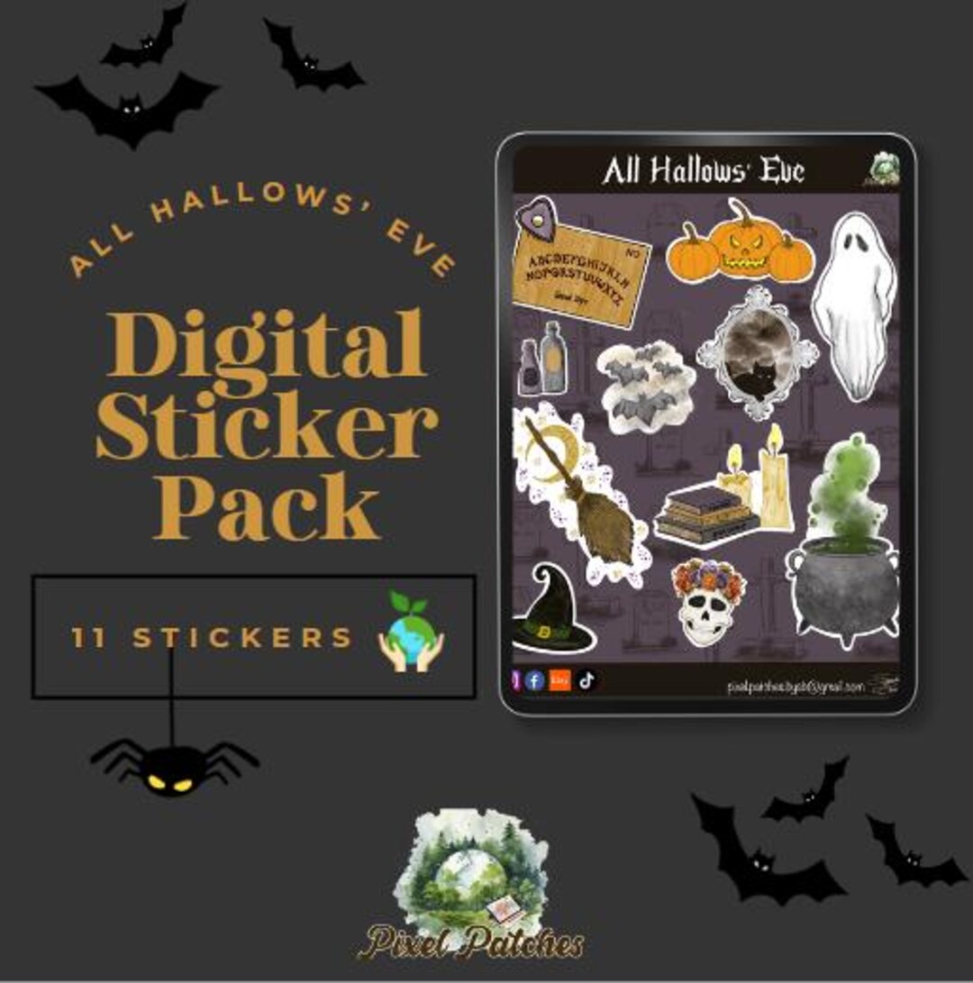 Hand-drawn Halloween Digital Sticker Sheet - Etsy