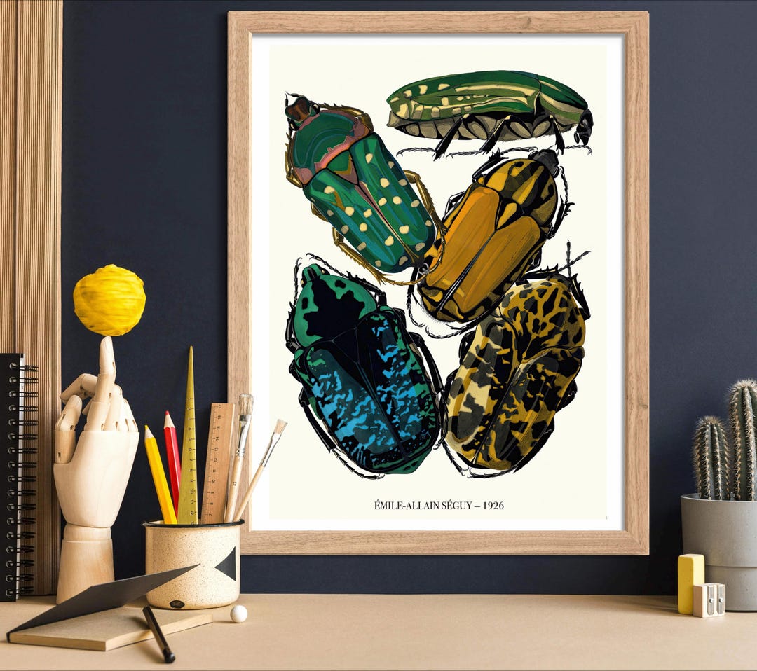 EAS-I2 Vibrant Art Nouveau Insect Illustration, Vintage Reproduction ...