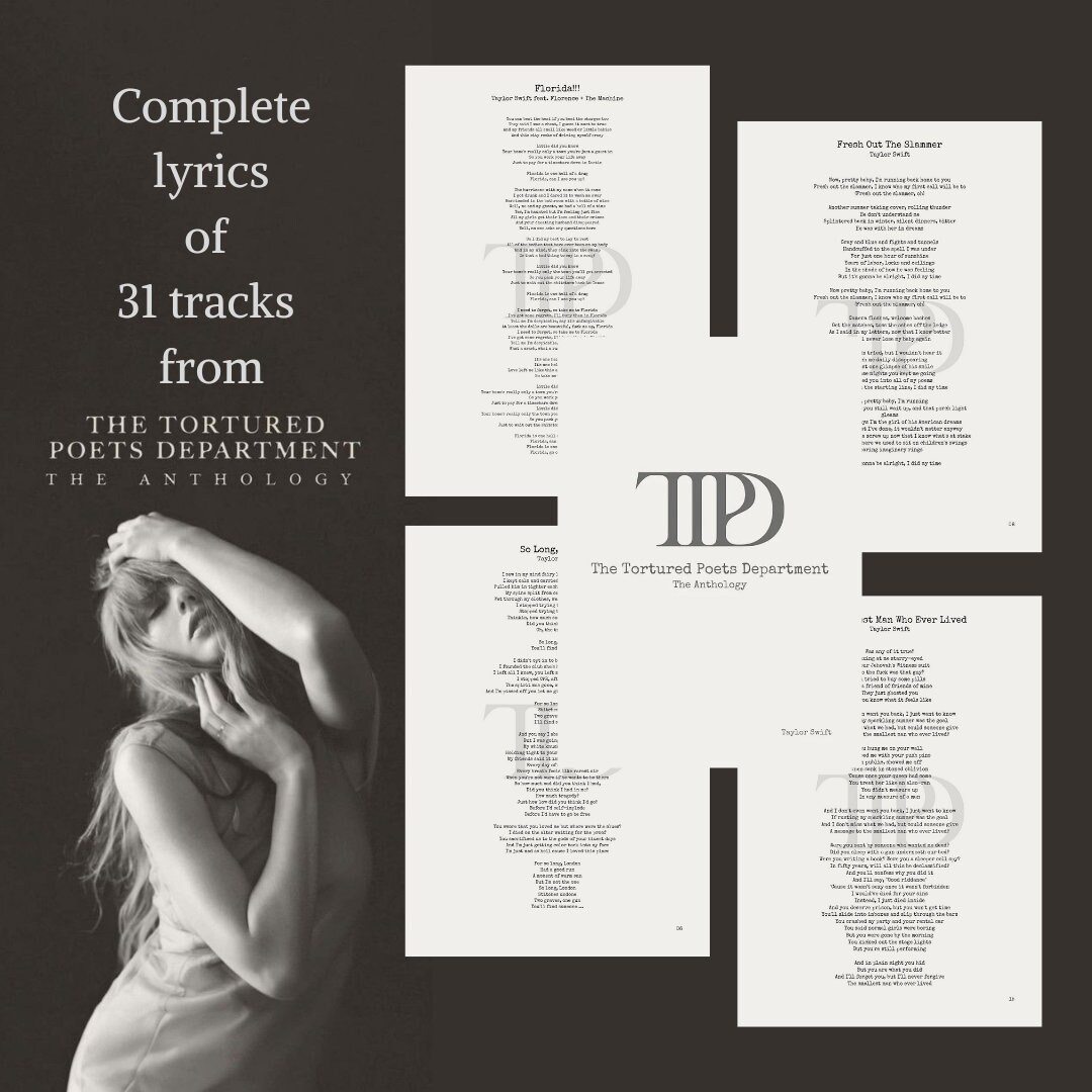 Taylor Swift TTPD the Anthology Album Complete Lyrics of 31 Tracks Digital Download PDF Format ...