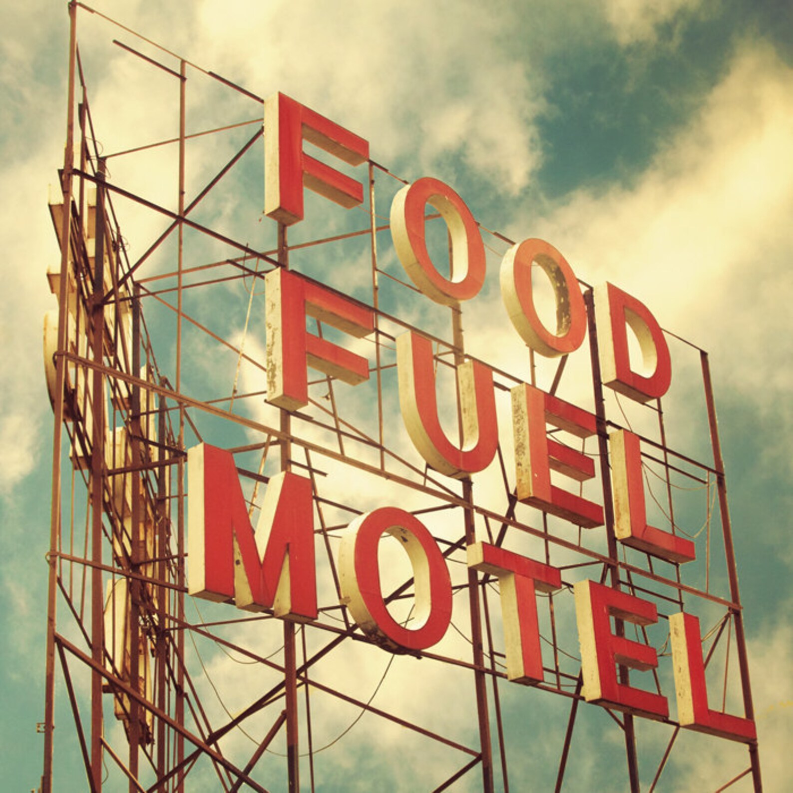 Vintage Motel Sign Red Letters Travel Photo Kitchen Art Guest Room ...