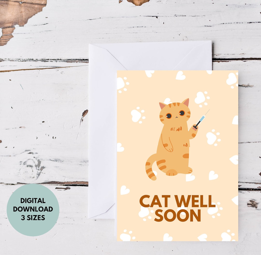 Printable Get Well Soon Card, Cat - Etsy