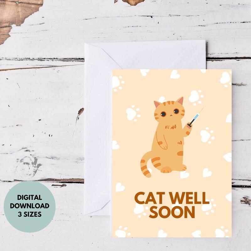 Cat Get Well Card - Etsy