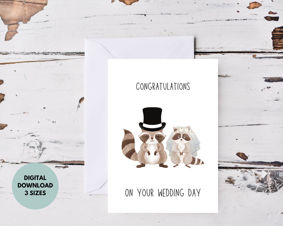Printable Wedding Card Racoon Couple - Etsy