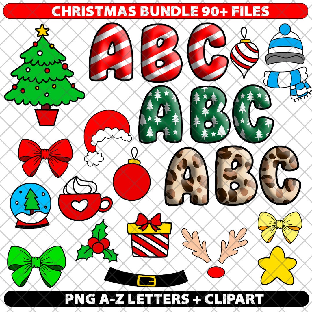 Christmas Letters Doodle Clip Art PNG Files, Christmas Doodle Letters ...
