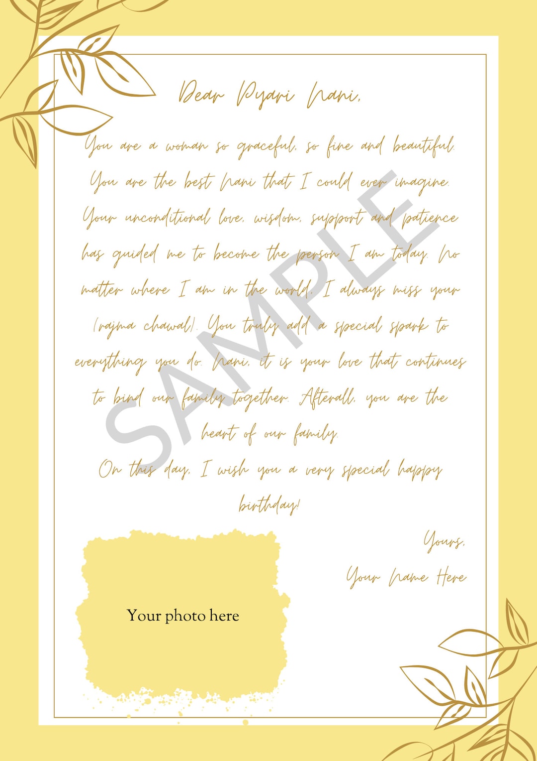 Editable Gift Letter to Grandmother, Gift for Nani, Gift Form Grandma ...