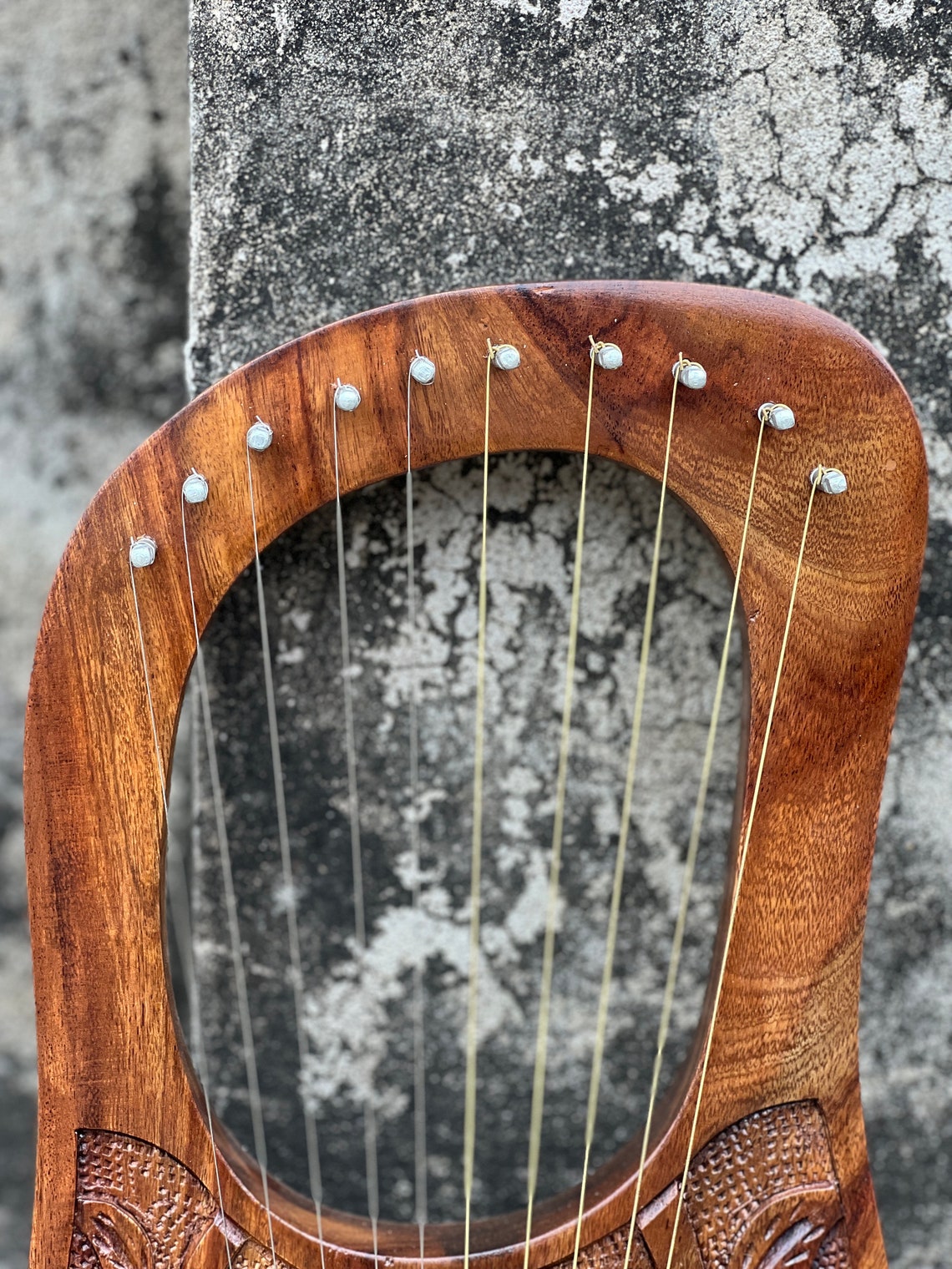 10 Metal Strings Lyre Harp Brown Rosewood Flower Design Lyre Harps With ...
