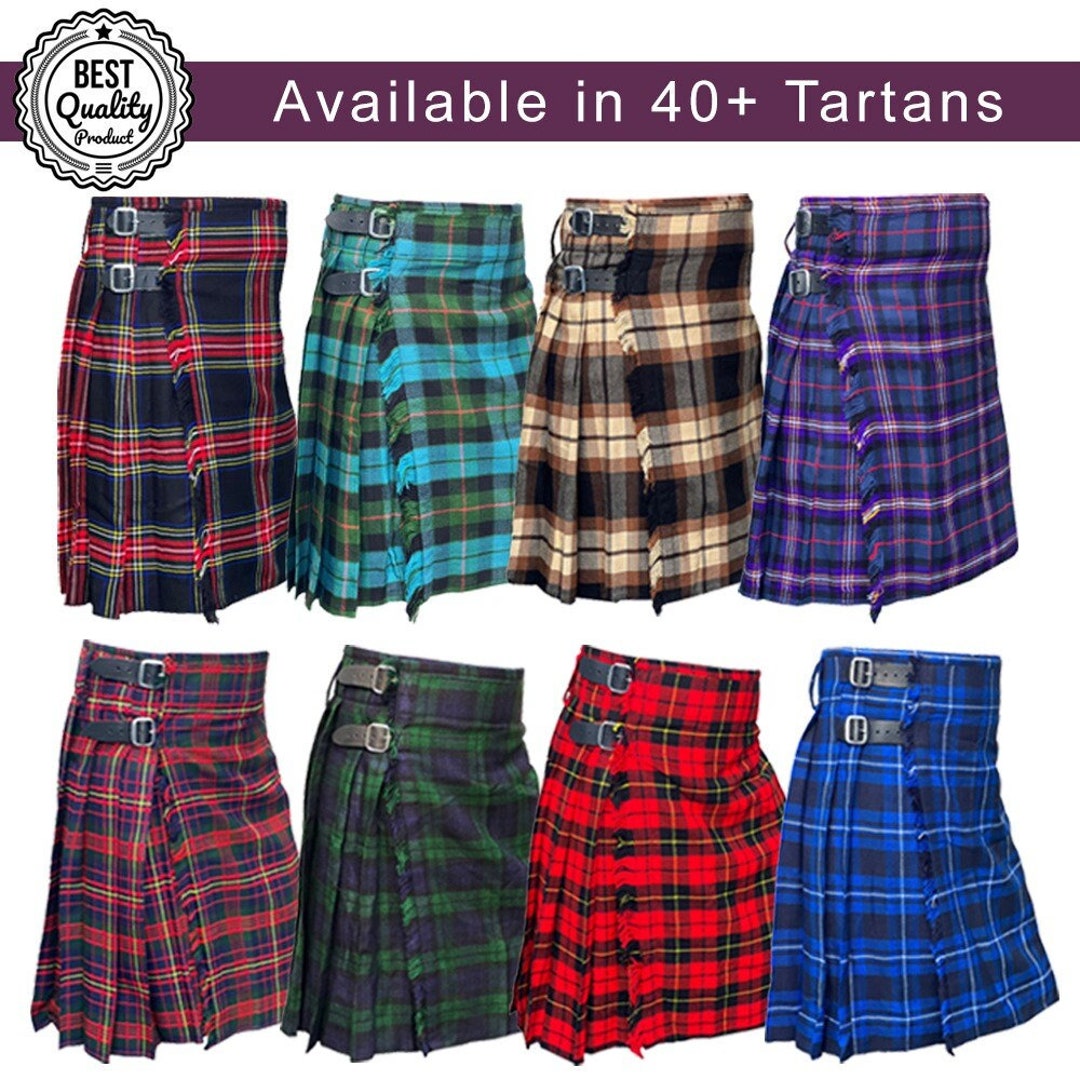 5 Yards Scottish Tartan Kilt Highland Traditional Casual Wear 13oz Kilts for Men in 40+ Clan ...