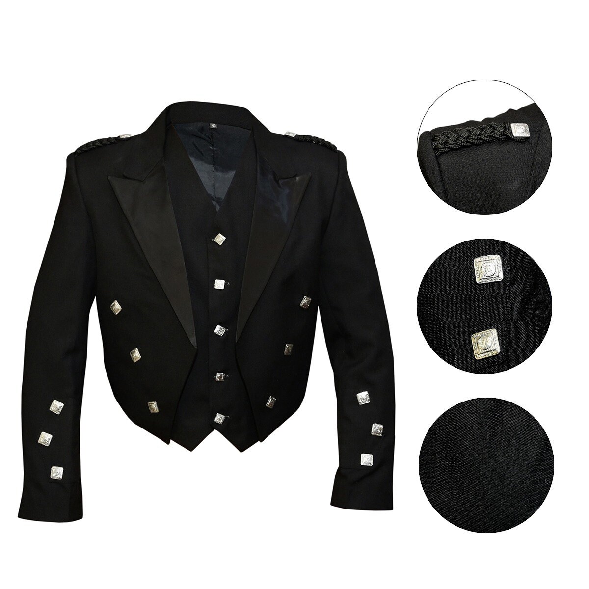 Black Prince Charlie Jacket With 3 Button Vest Scottish Highland ...