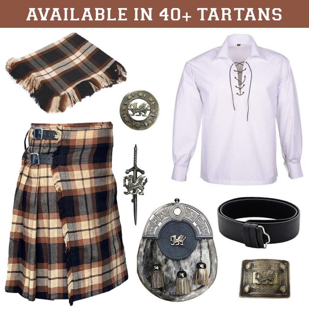 Traditional Scottish Kilt Set Vintage 8 PCS Kilt & Shirt Outfit Kilts ...