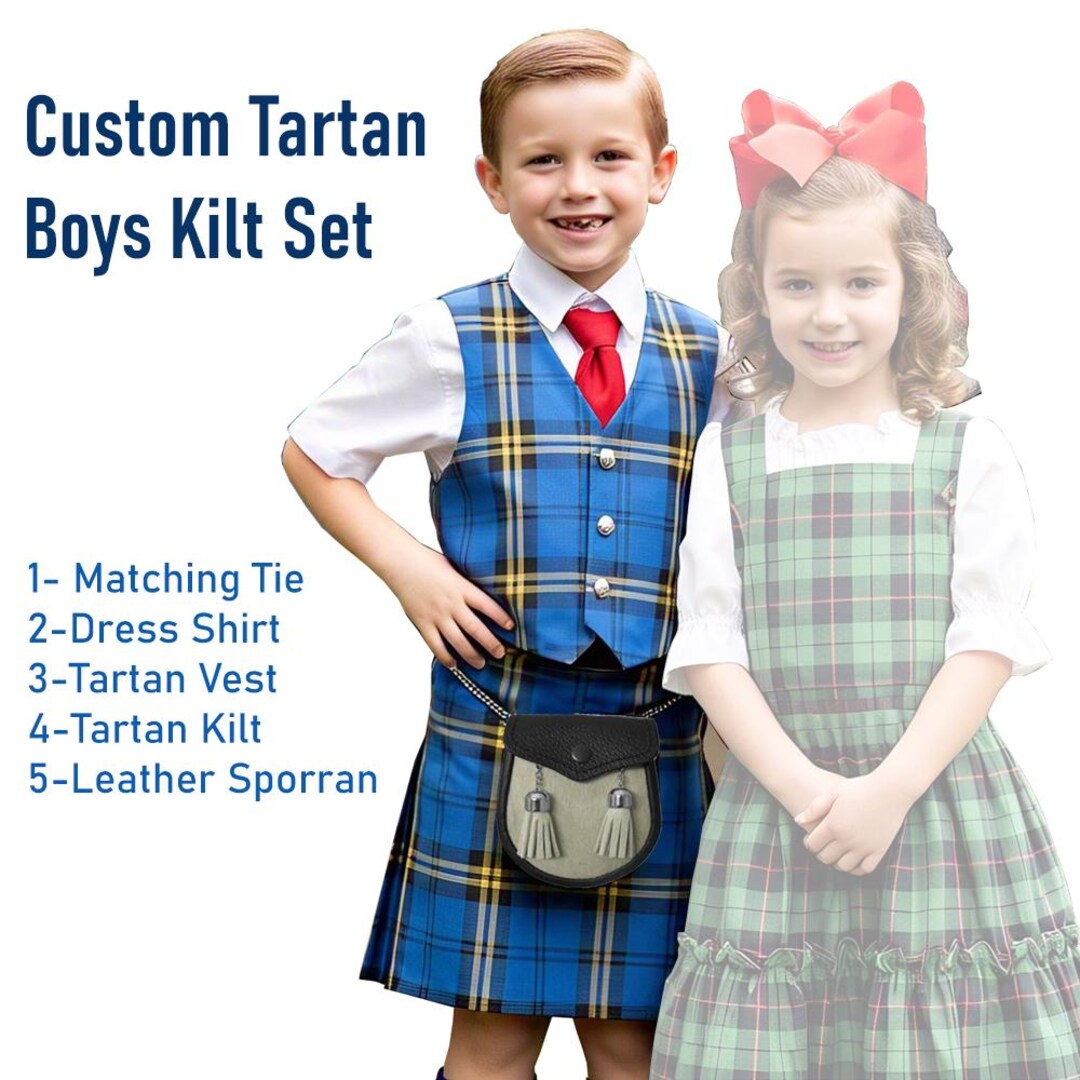 Scottish Kids Kilt Outfit Highland Traditional Tartan Kilt Vest, Dress ...