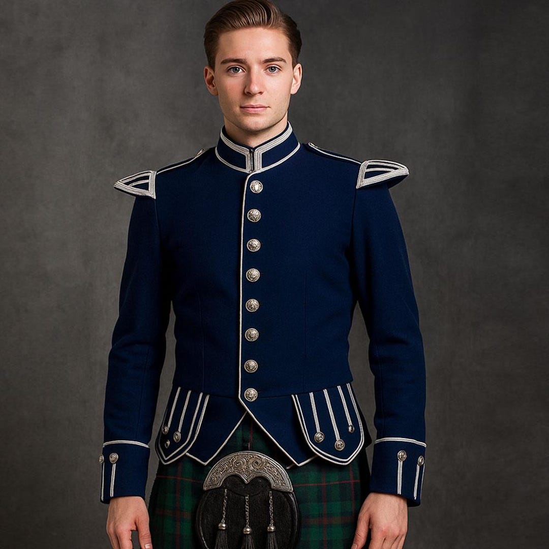 Military Piper Doublet Jacket Silver Braided Melton Wool Scottish ...