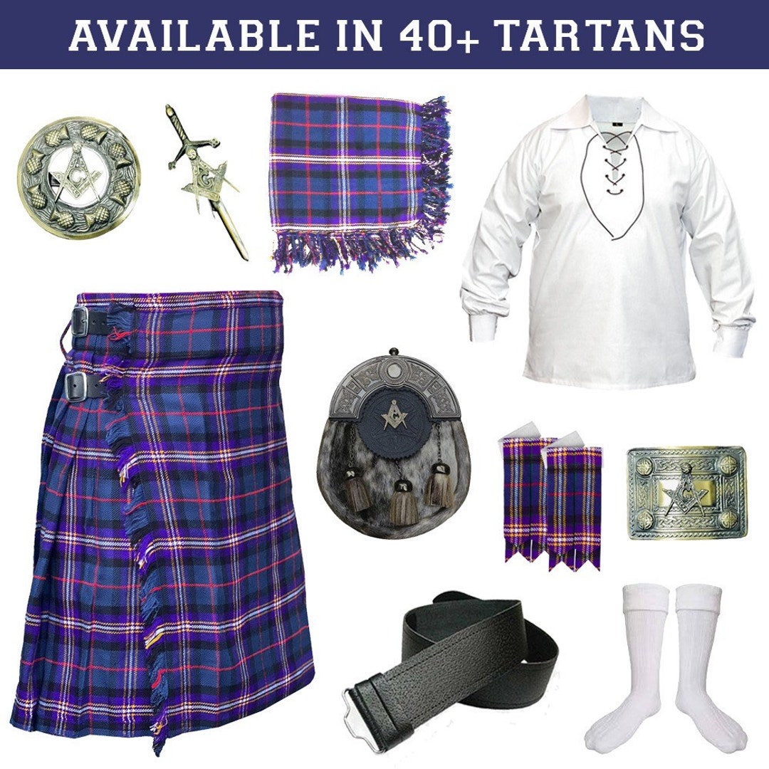 Traditional 10 PCS Kilt Set Scottish Highland Vintage Kilt Outfit Kilt ...