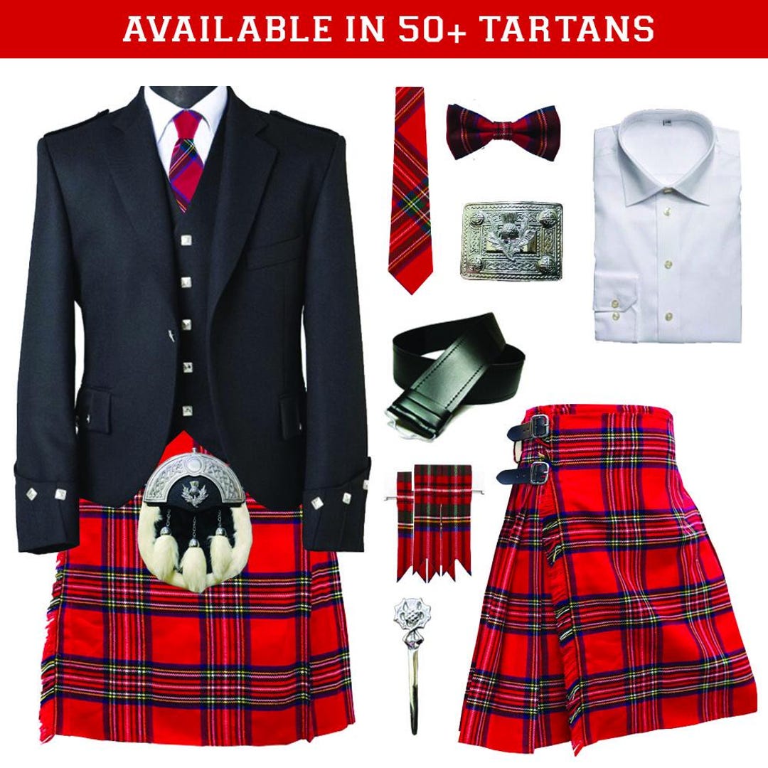 Traditional Scottish Kilt Set 10 Pieces Highland Black Argyle Jacket ...