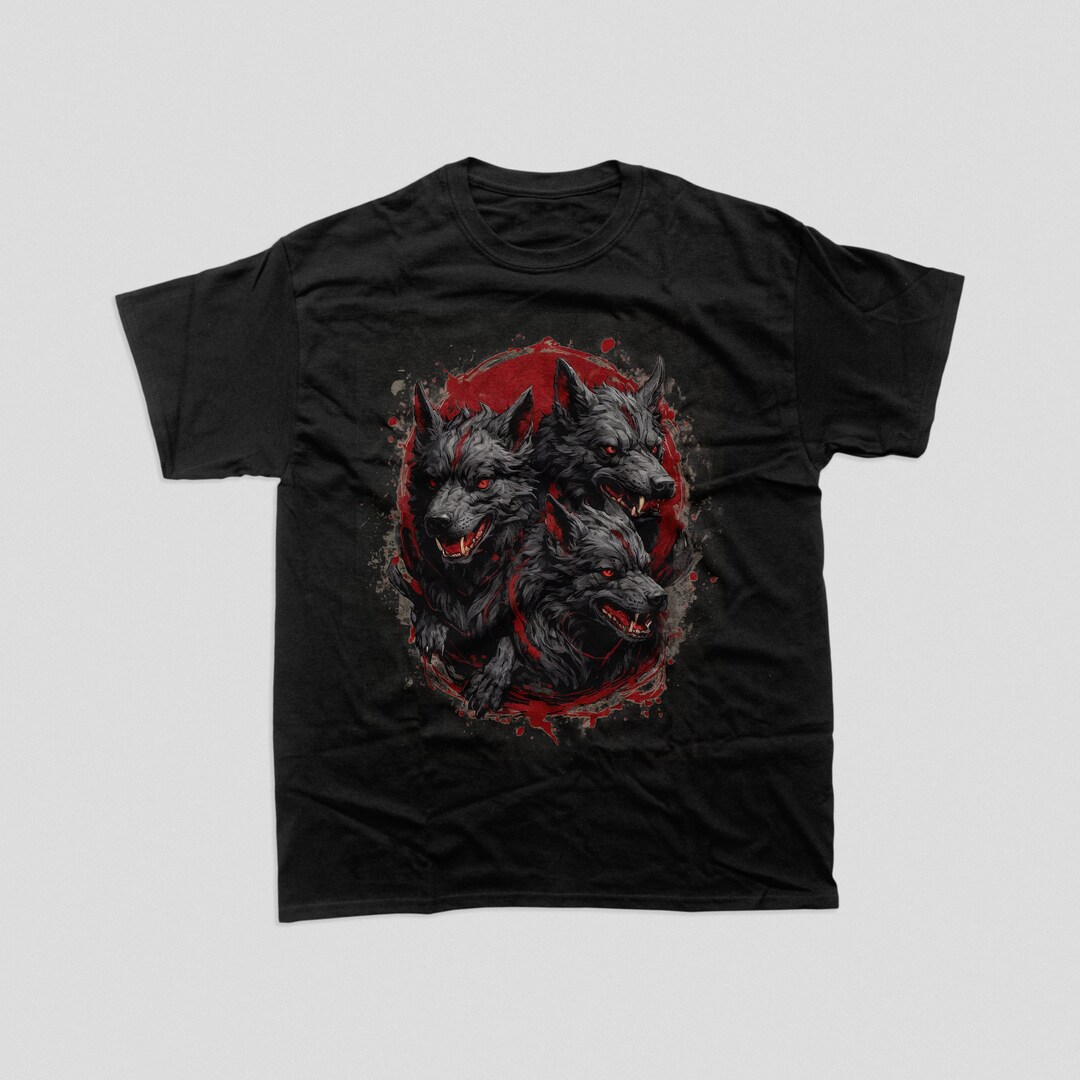 Cerberus Blood Moon T-shirt, Three-headed Wolf Tee, Mythical Beast ...