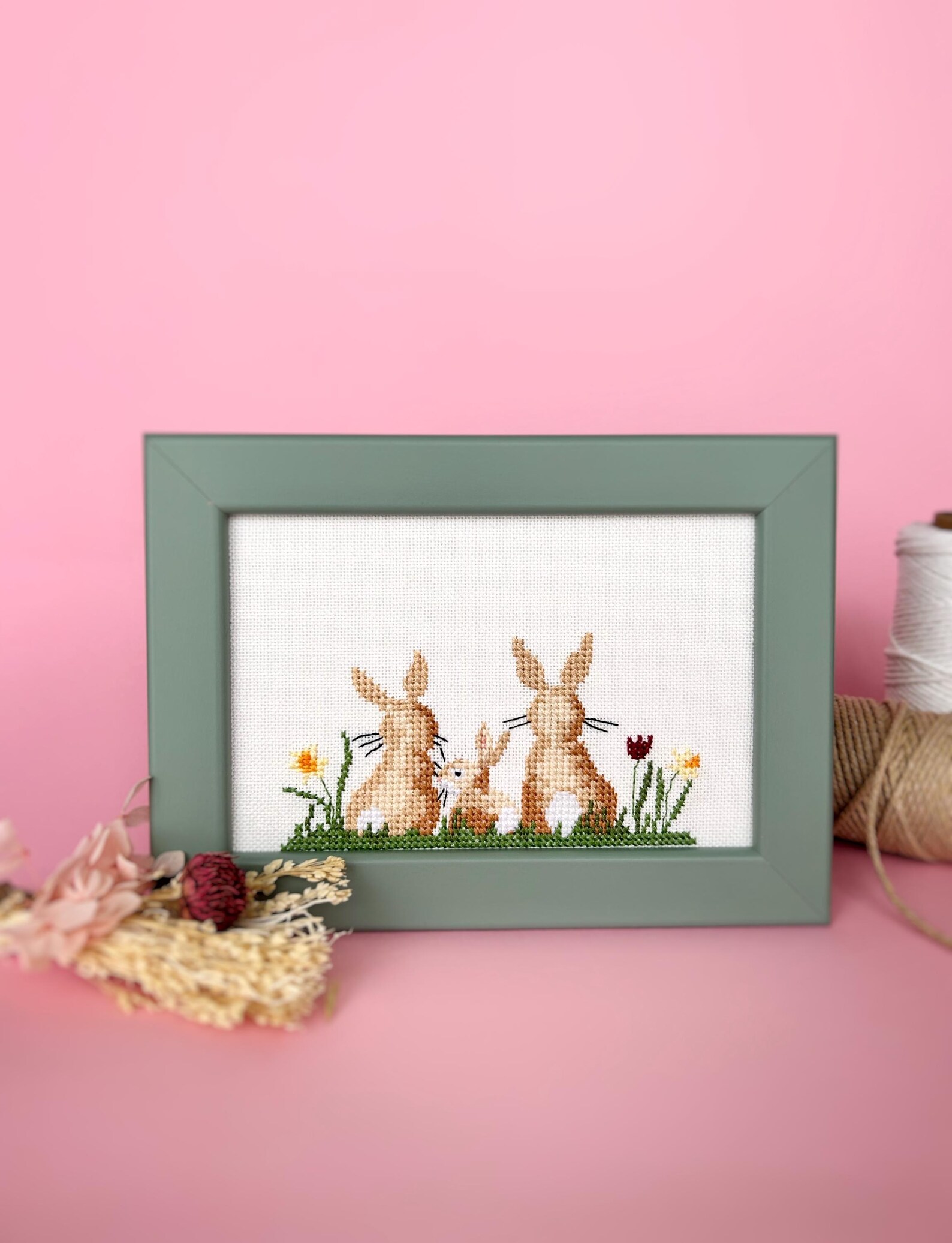 Cross-stitched Rabbit Family, Embroidered Bunny Family, Cute Easter ...