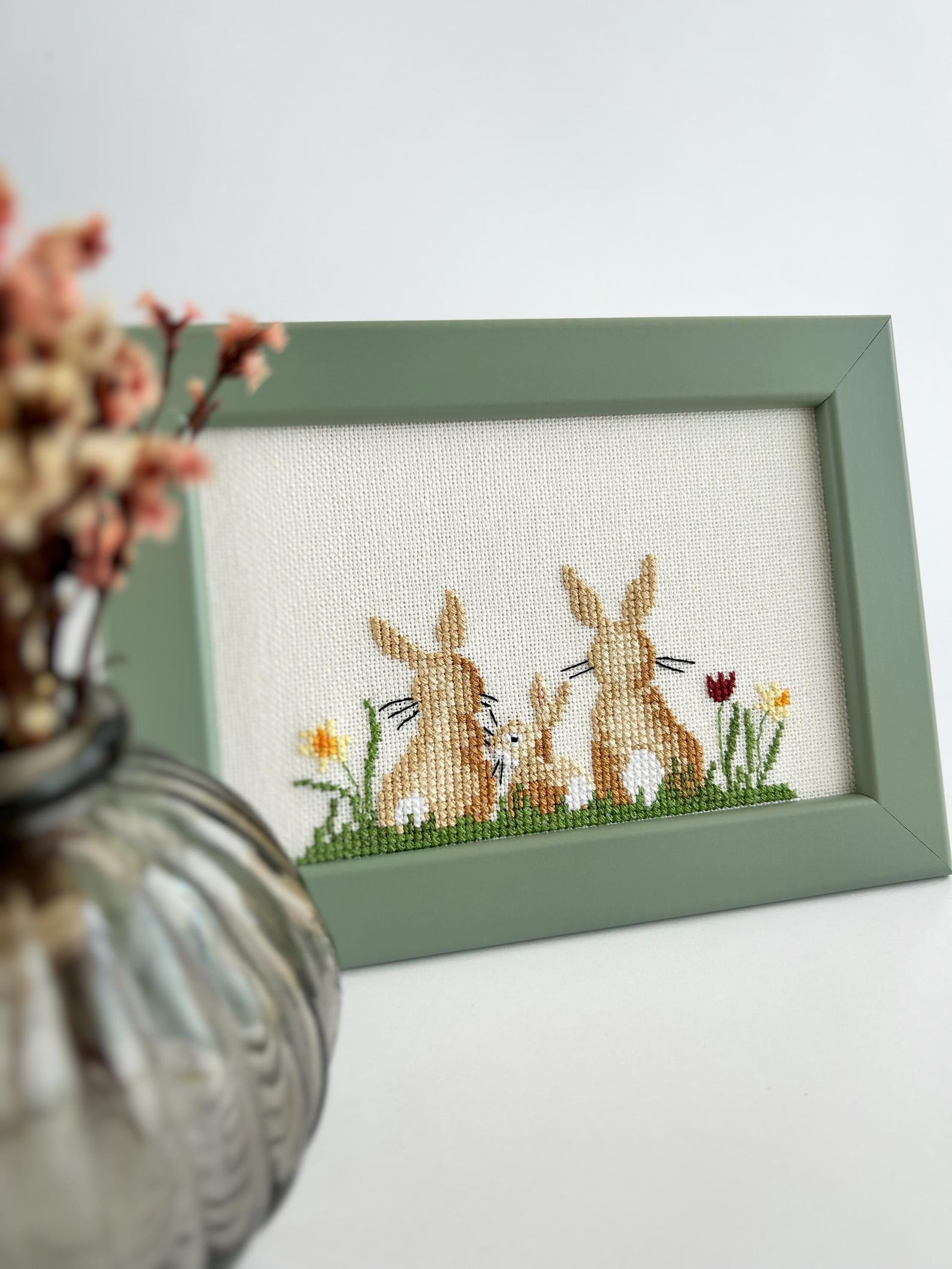Cross-stitched Rabbit Family, Embroidered Bunny Family, Cute Easter ...