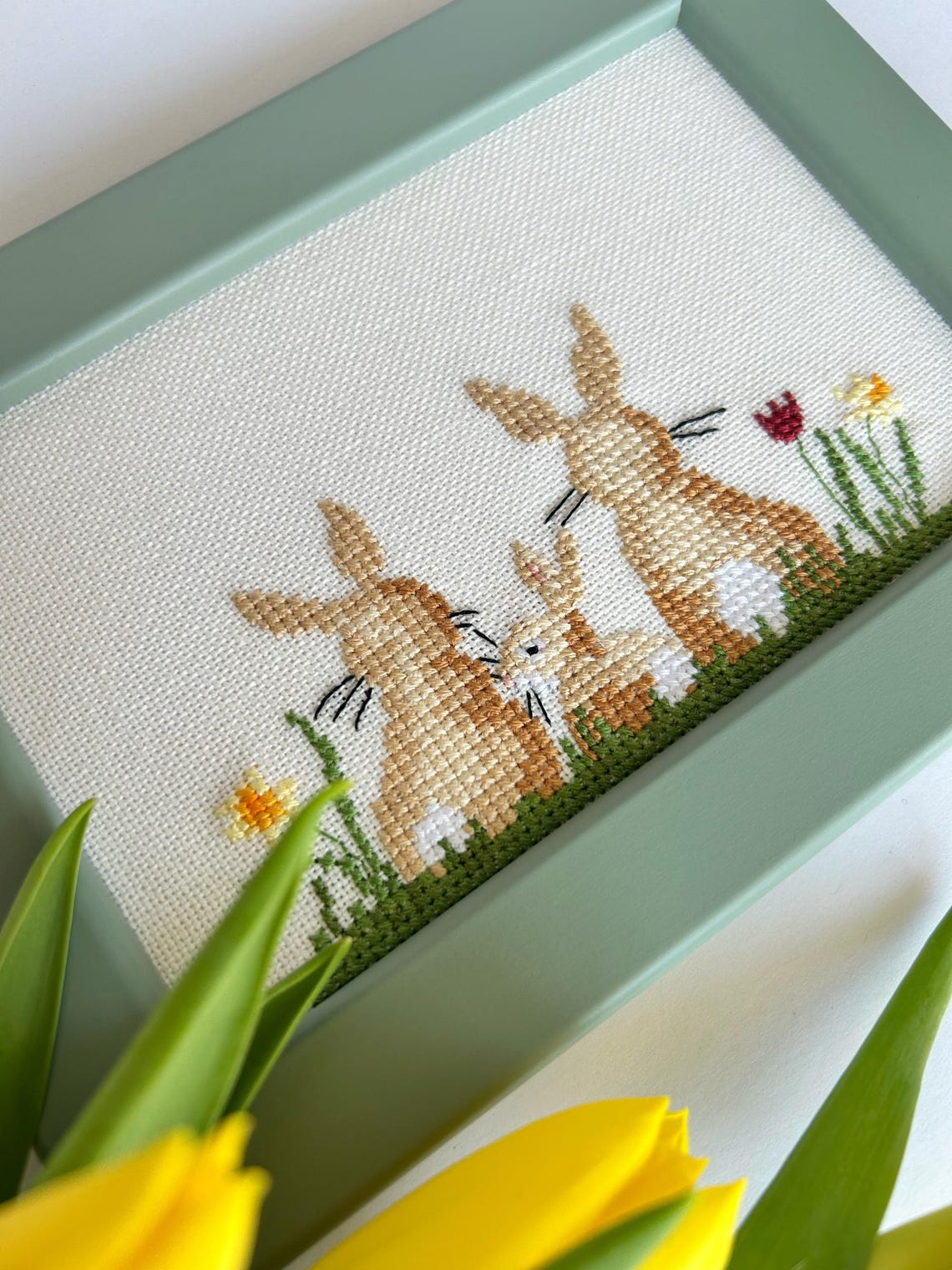 Cross-stitched Rabbit Family, Embroidered Bunny Family, Cute Easter ...