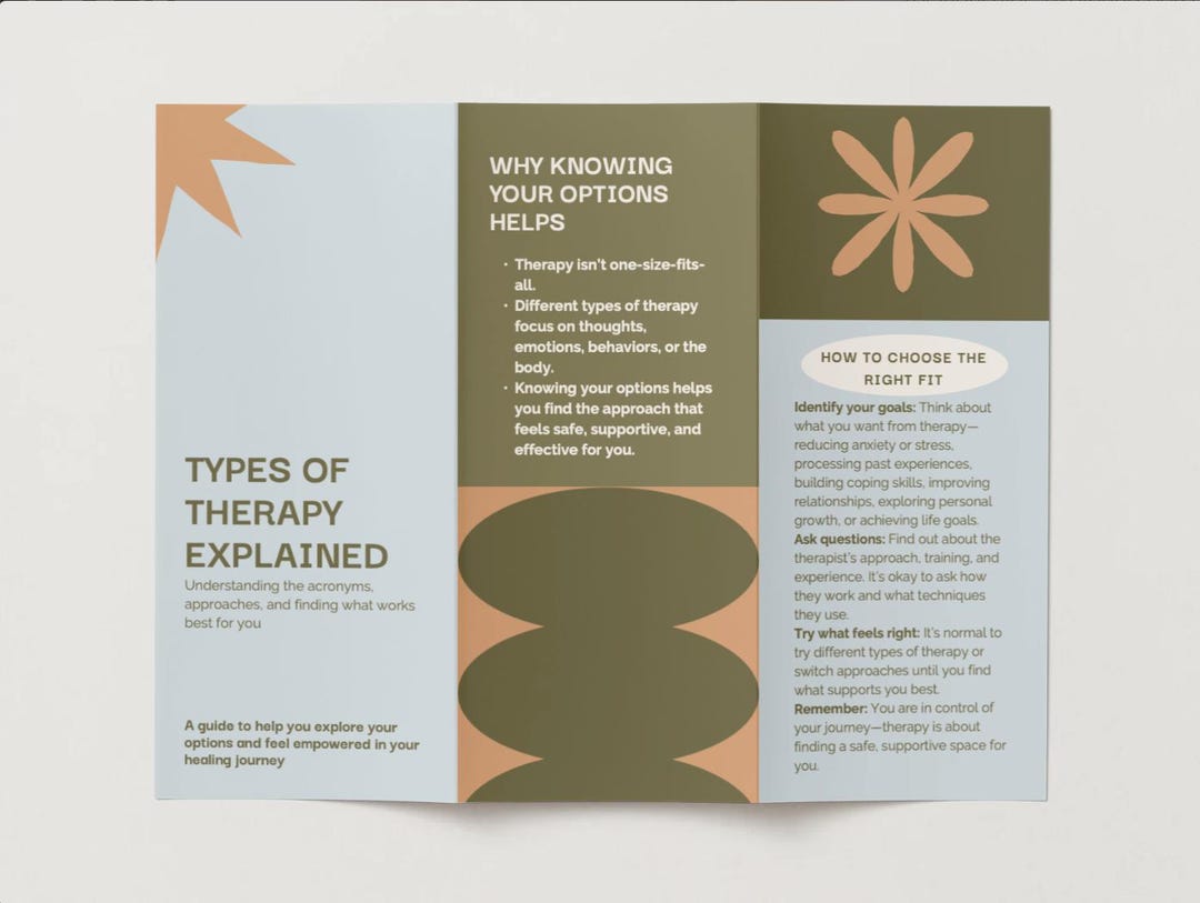 Types of Therapy Brochure | Client-friendly Trifold for Counseling ...